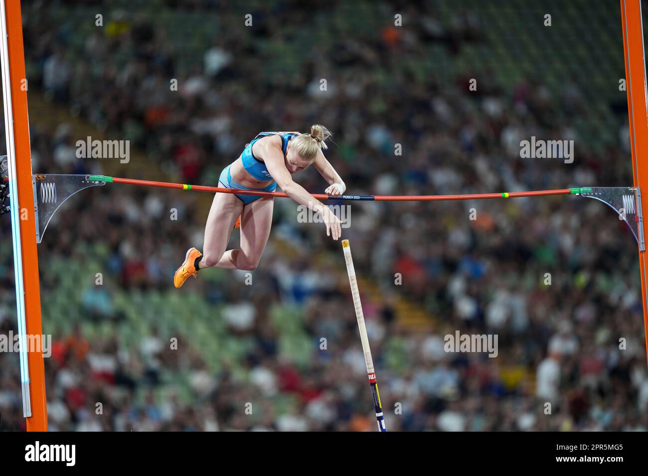 Wilma Murto participating in the pole vault at the European Athletics ...