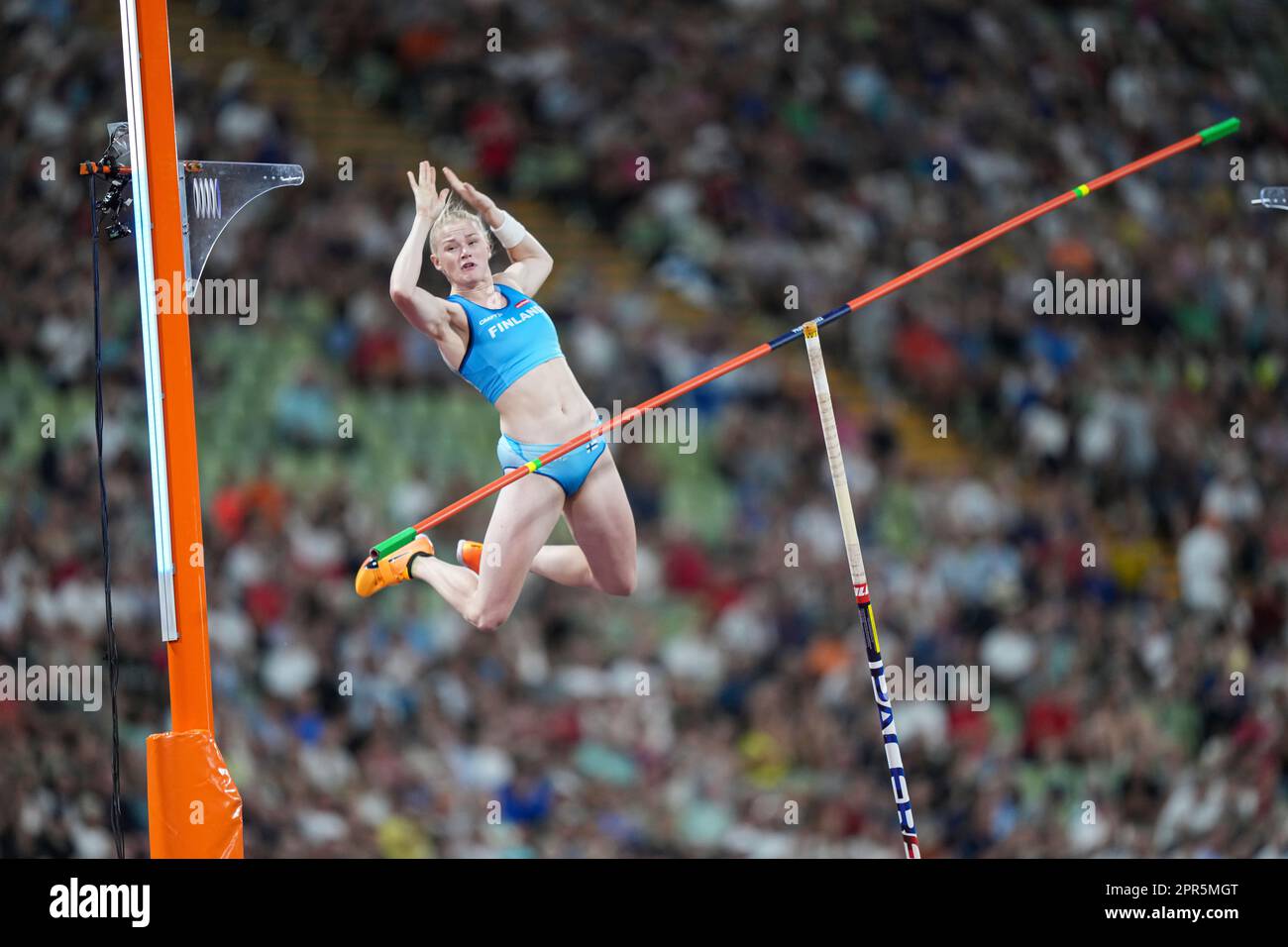 Wilma Murto participating in the pole vault at the European Athletics ...