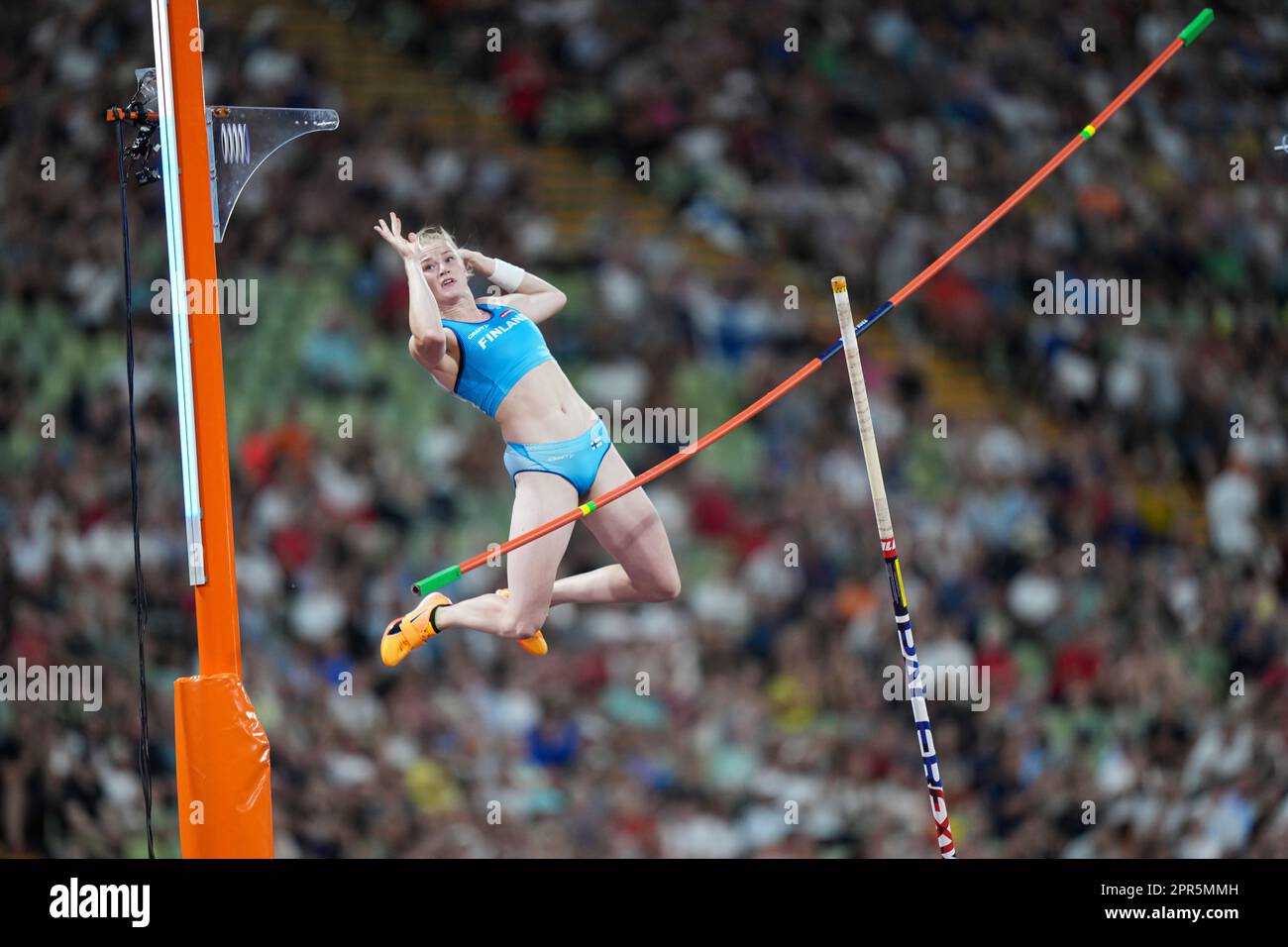 Wilma Murto participating in the pole vault at the European Athletics ...