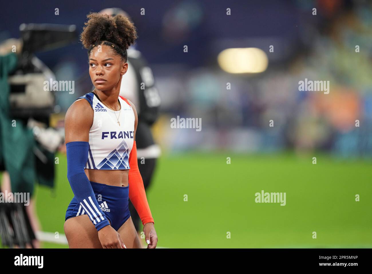 Marie Julie Bonnin participating in the pole vault at the European ...