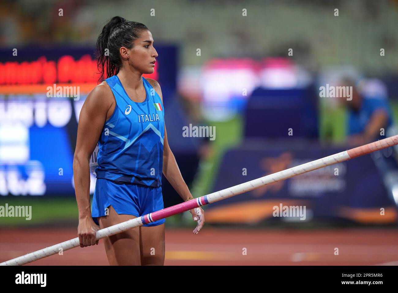 Roberta Bruni participating in the pole vault at the European Athletics ...