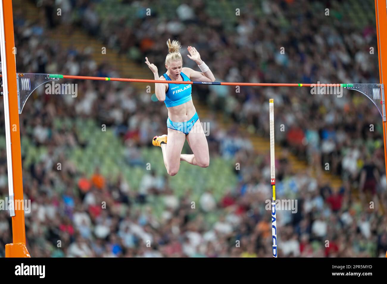 Wilma Murto participating in the pole vault at the European Athletics ...