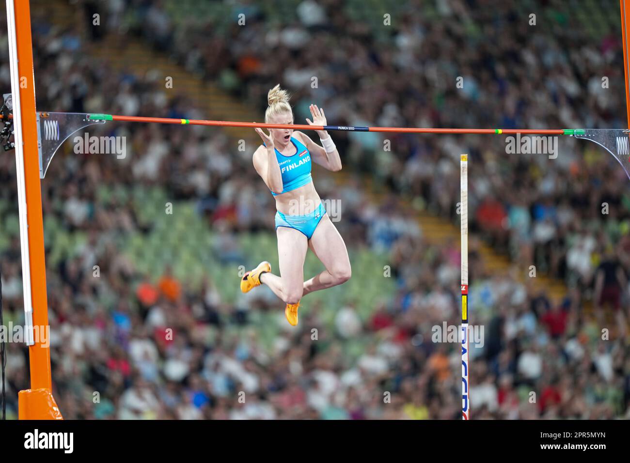 Wilma Murto participating in the pole vault at the European Athletics ...