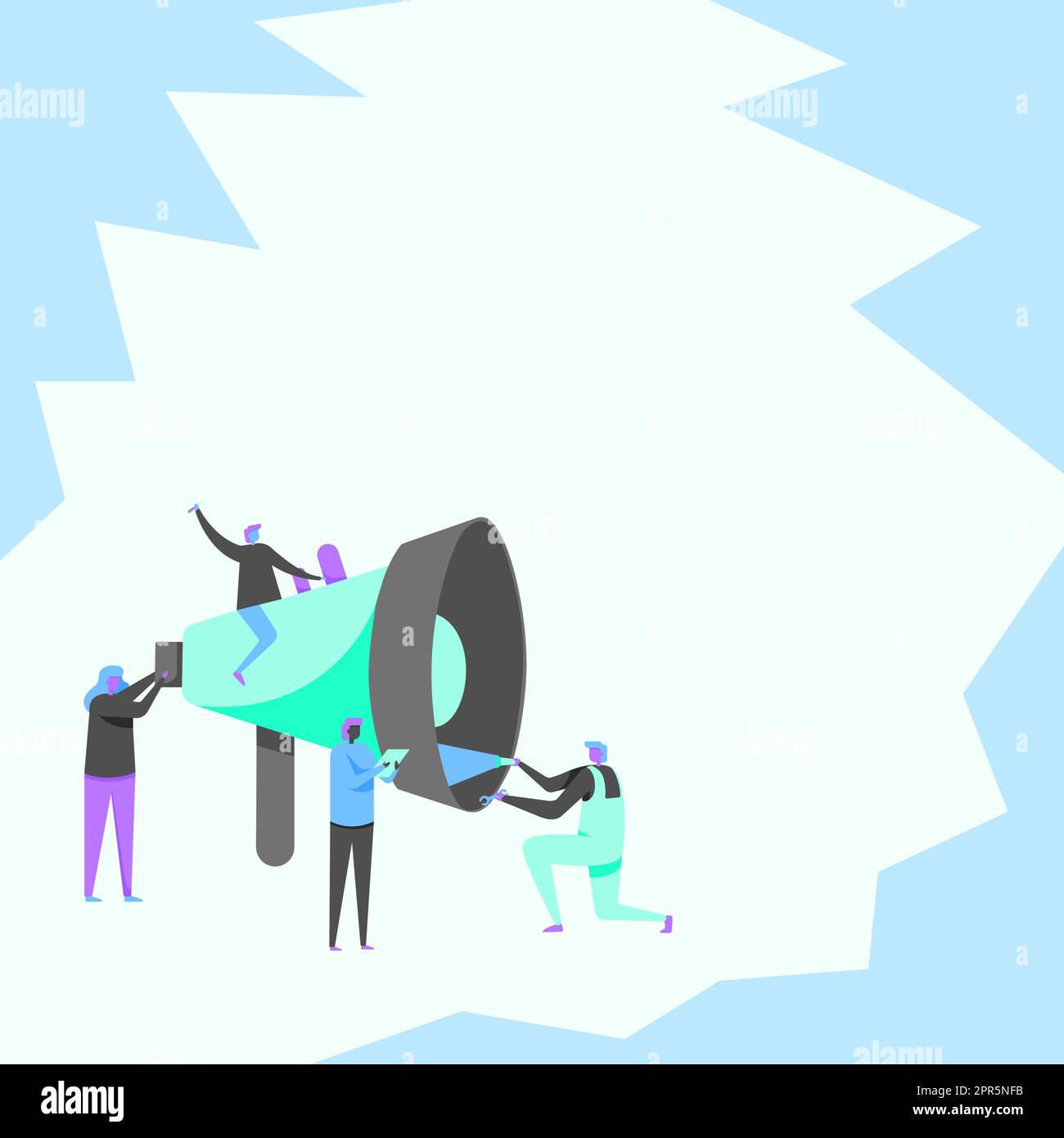 Four Colleagues Drawing Inspecting Using Large Megaphone Displaying ...