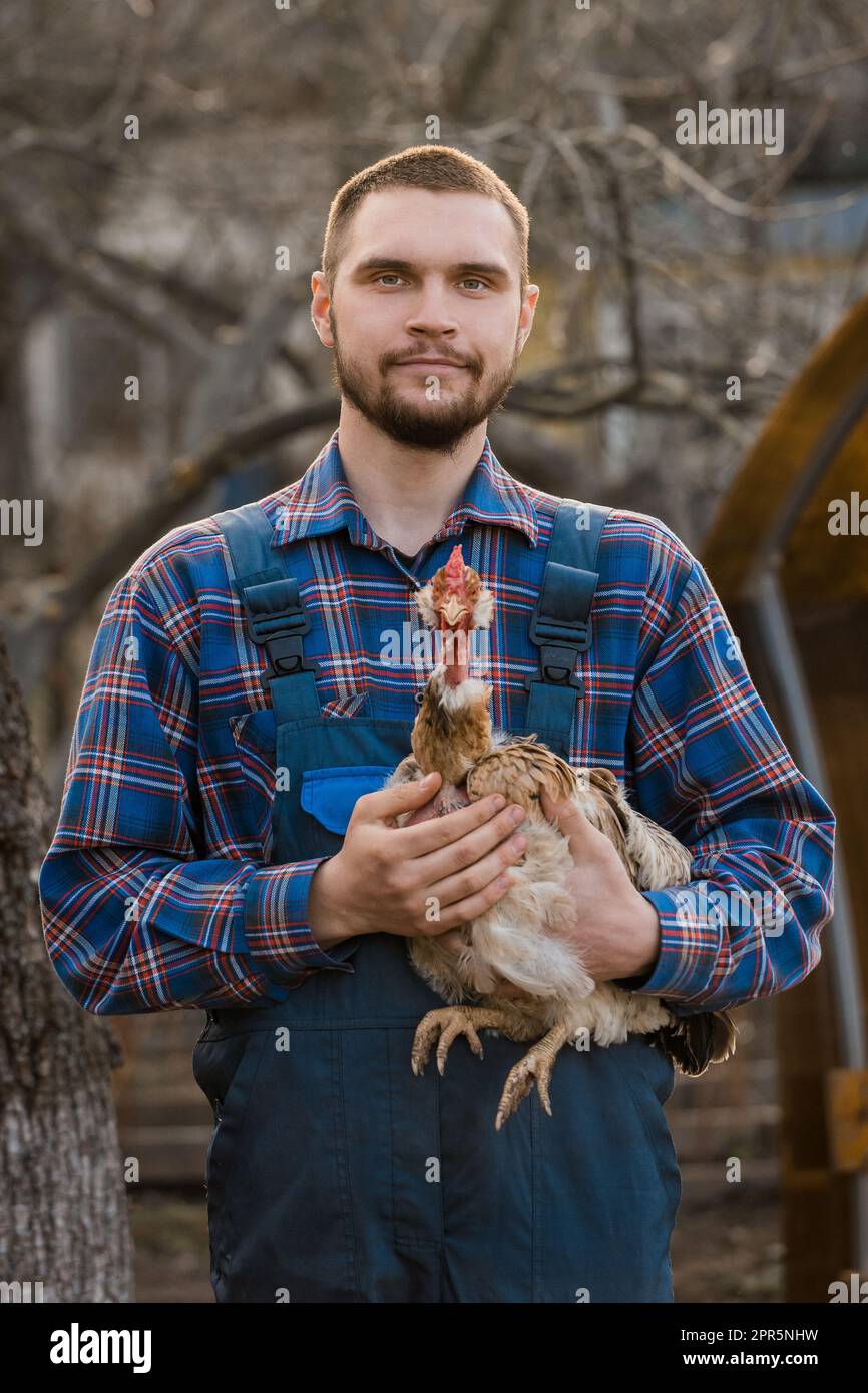 Farmer handsome European appearance Caucasian male rural portrait with ...
