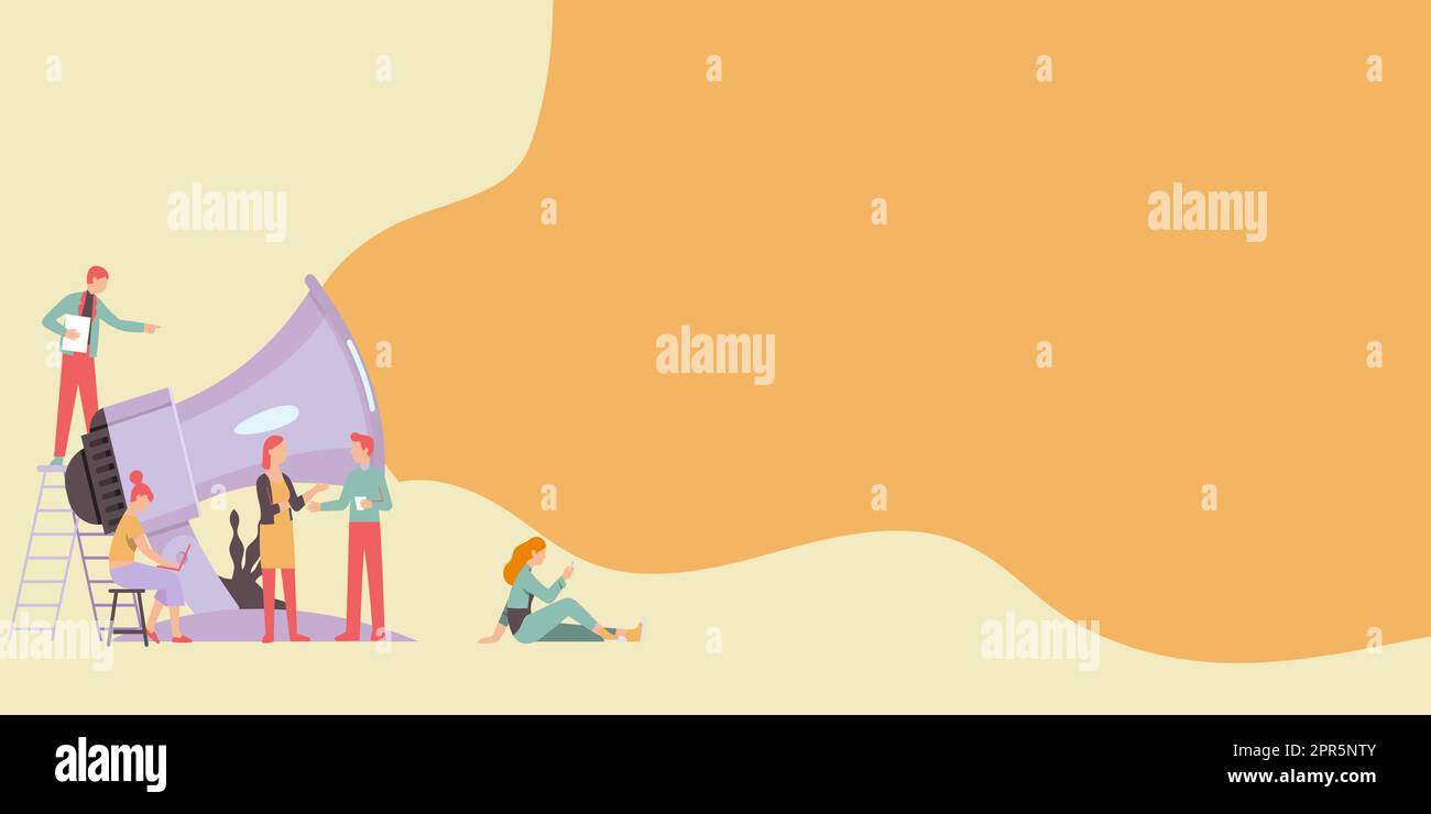 Group Of People Drawing Holding Their Megaphones Talking And Sharing ...