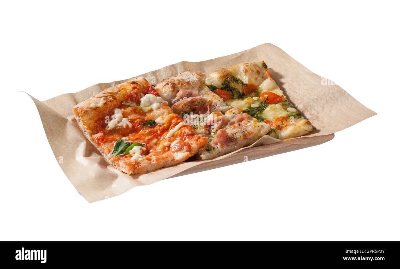 A close up view of a thin crust pizza slices Stock Photo - Alamy