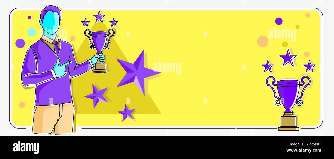 Businessman in suit pointing finger holding trophy cheering reaching ...