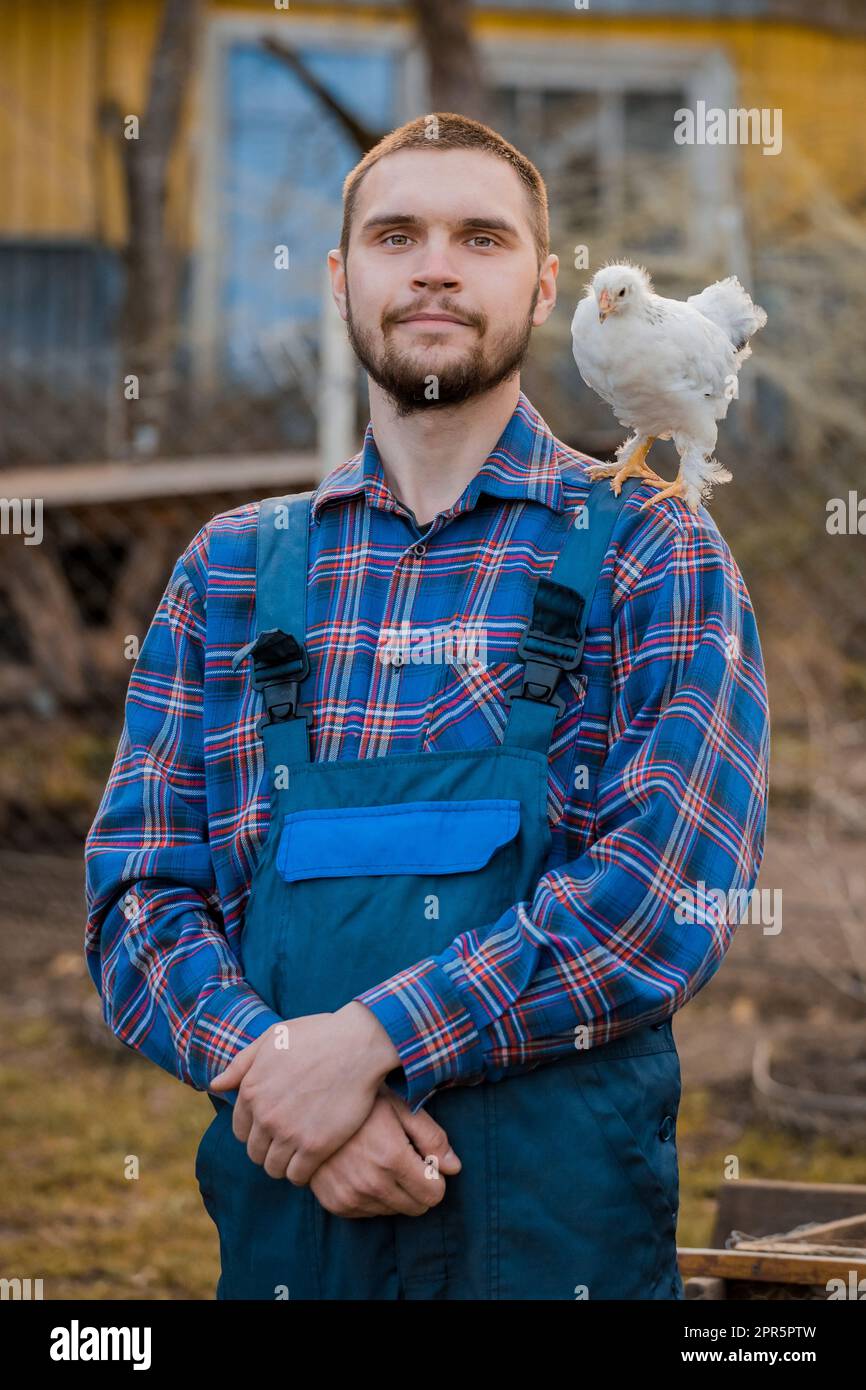 A farmer of European Caucasian a man with a beard portrait in a shirt ...