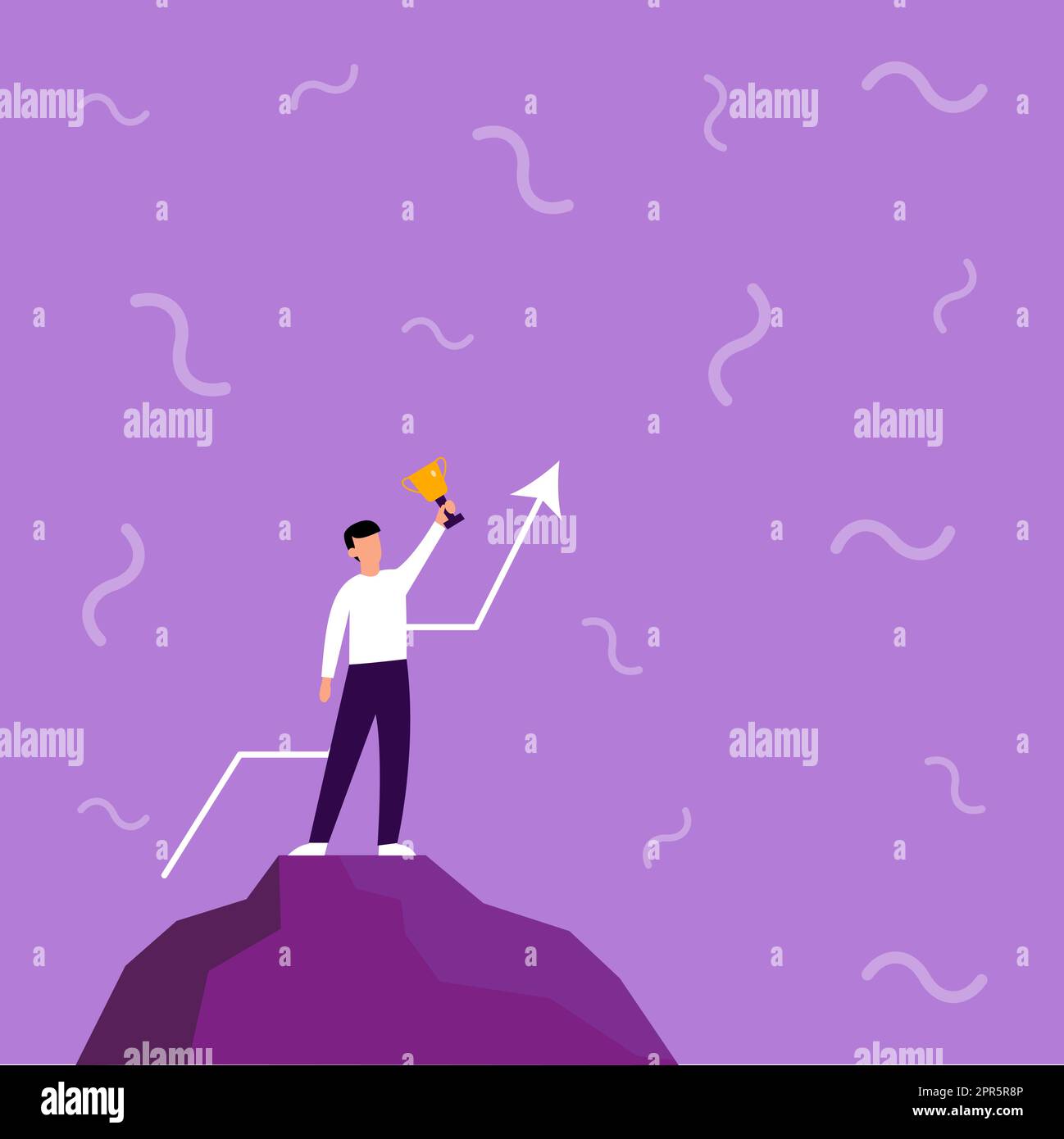 Illustration Of Businessman Standing Alone On Big Rock Proudly Holding ...