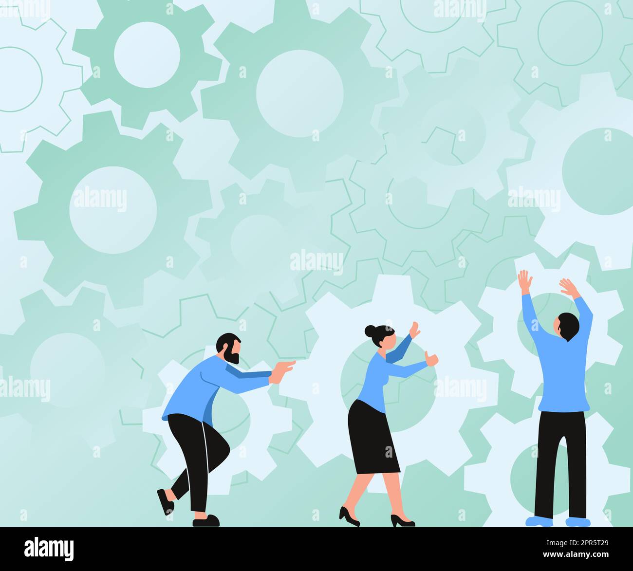 Three Colleagues Carrying Cogwheels Arranging Newest Workflow Achieving ...