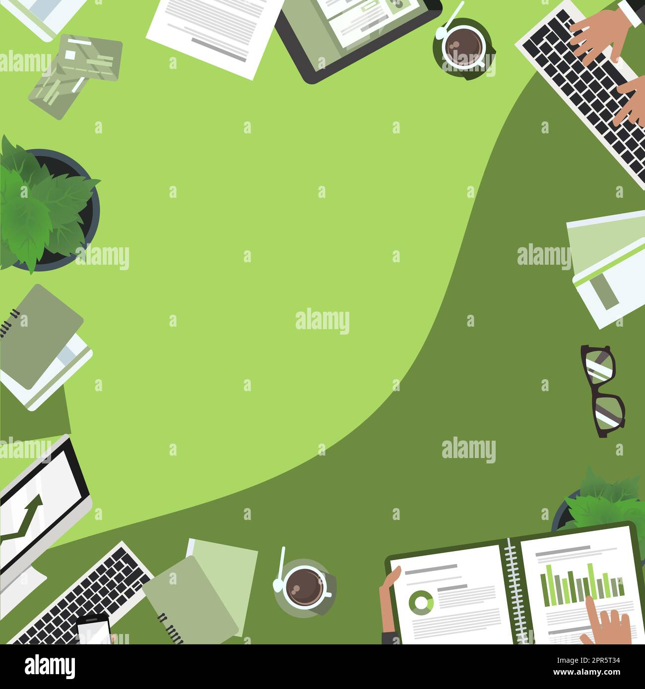 Flat View Work Table With Colagues Preparing Reports And Plans ...