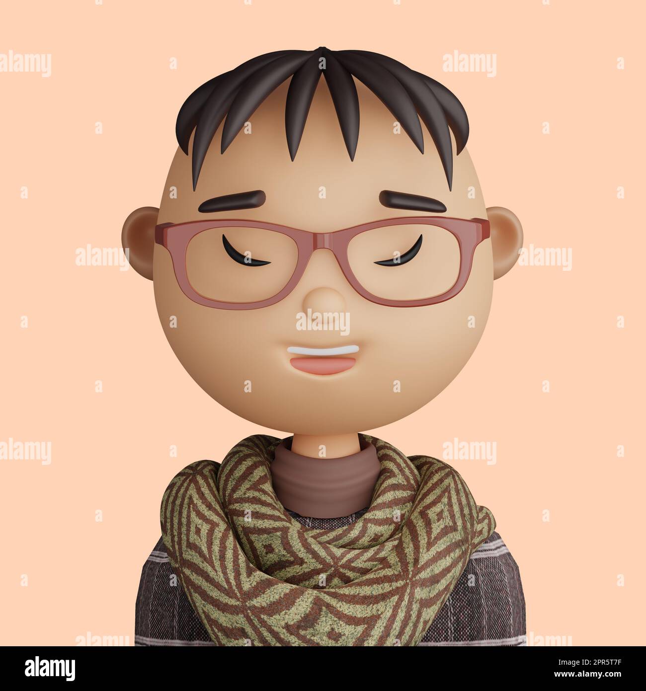 3D illustration of asian man. Cartoon close up portrait of smiling ...
