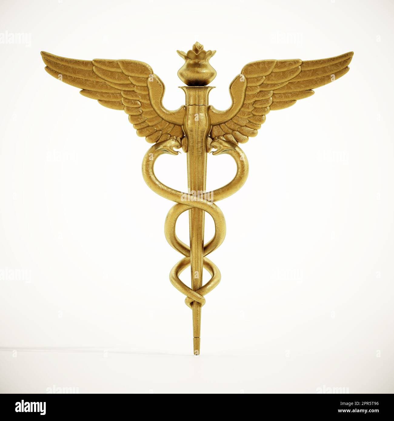 Gold caduceus symbol isolated on white background. 3D illustration ...