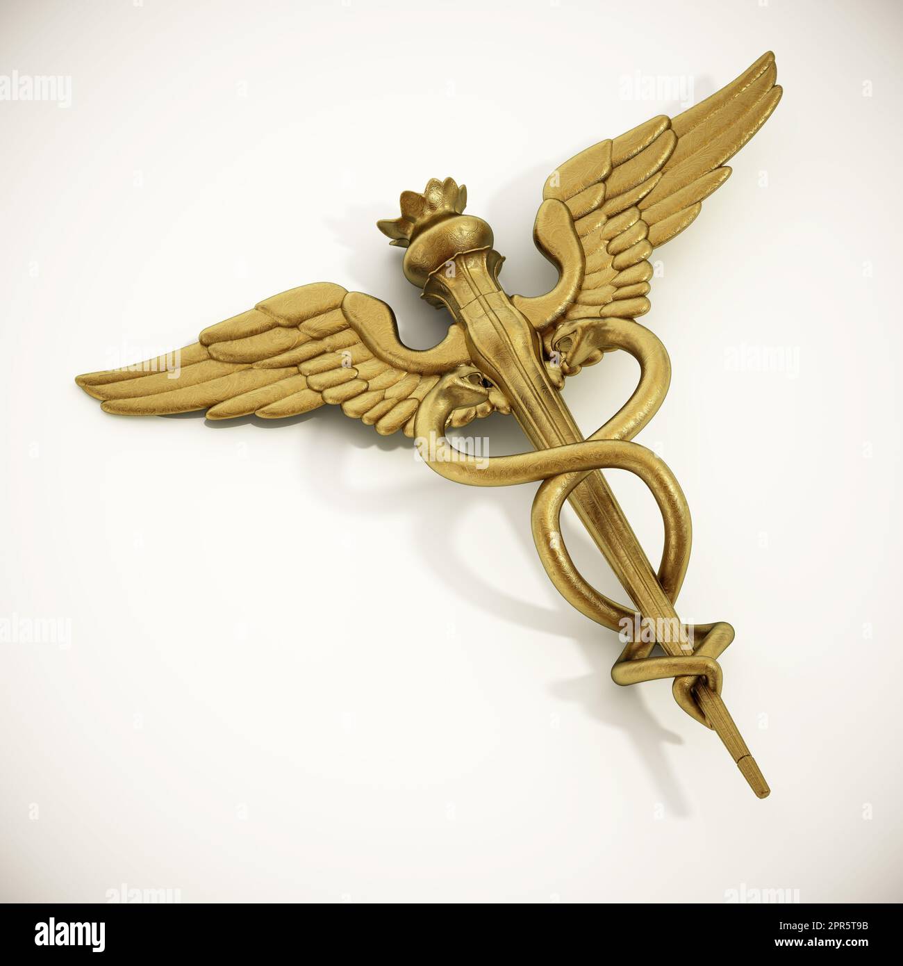 Gold caduceus symbol isolated on white background. 3D illustration ...