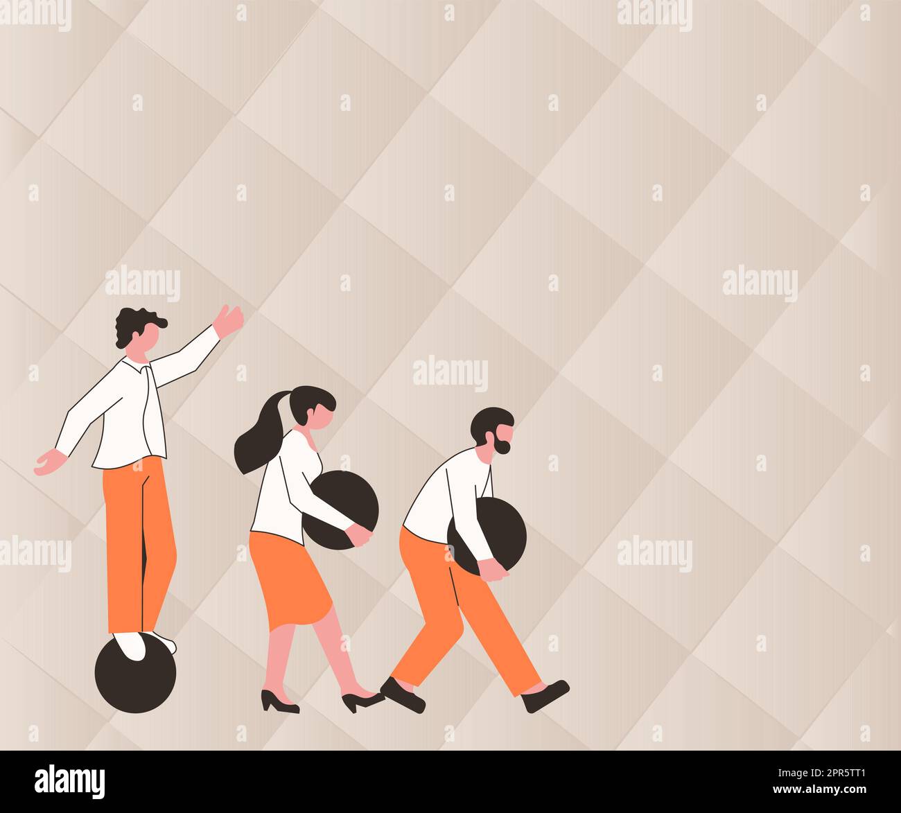 Illustration Of Group Bringing Their Own Heavy Sphere Together. People ...