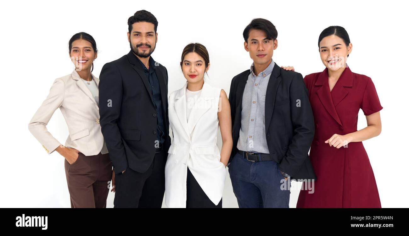 Team of successful young people standing together. Portrait on white ...