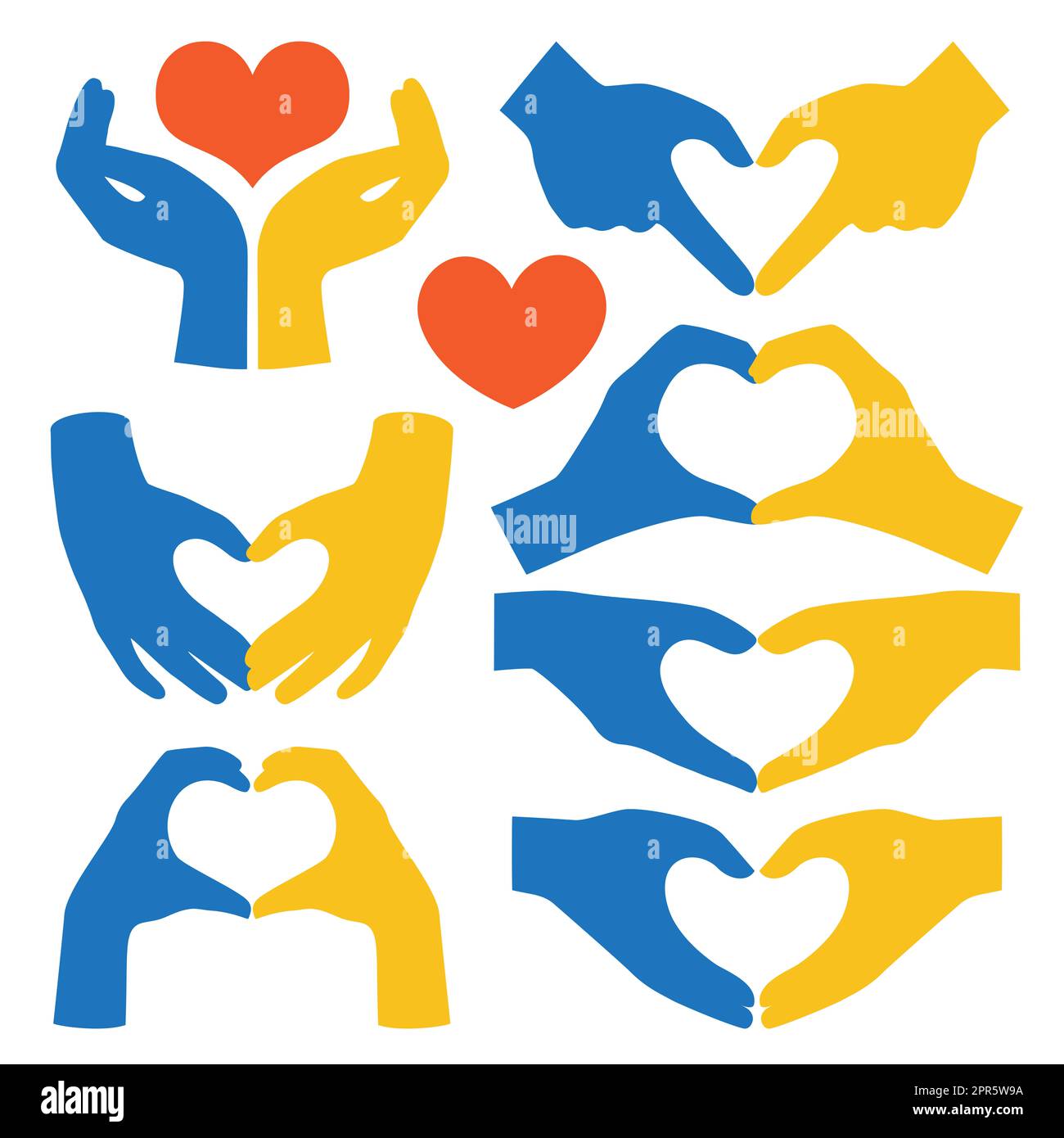 Support Ukraine. Hands heart shape Ukrainian colors, blue yellow flat ...