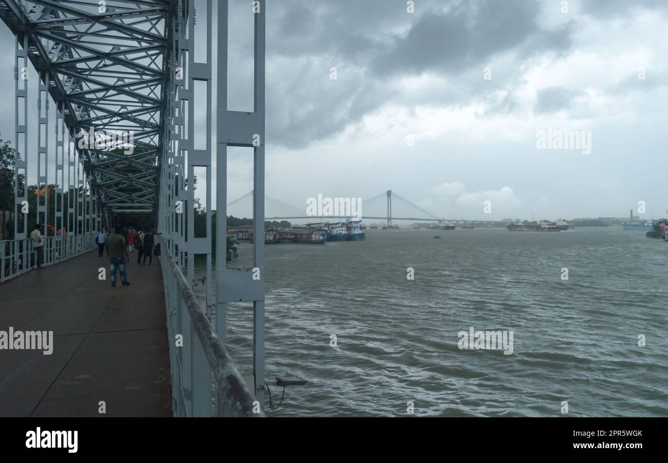 Kolkata Riverside Landscape View on a Dark cloudy day. View from Babu ...