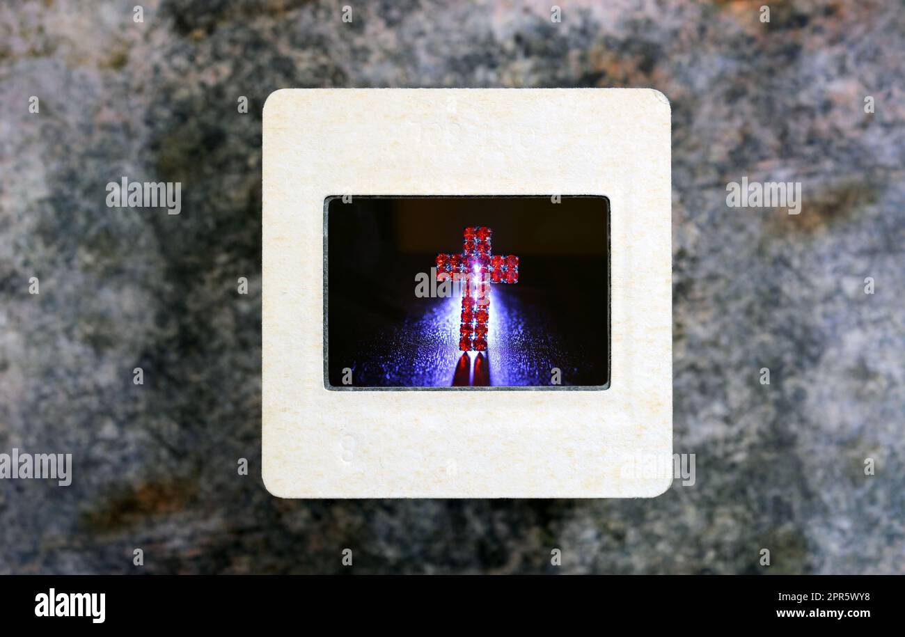 Cross on slide film Stock Photo - Alamy