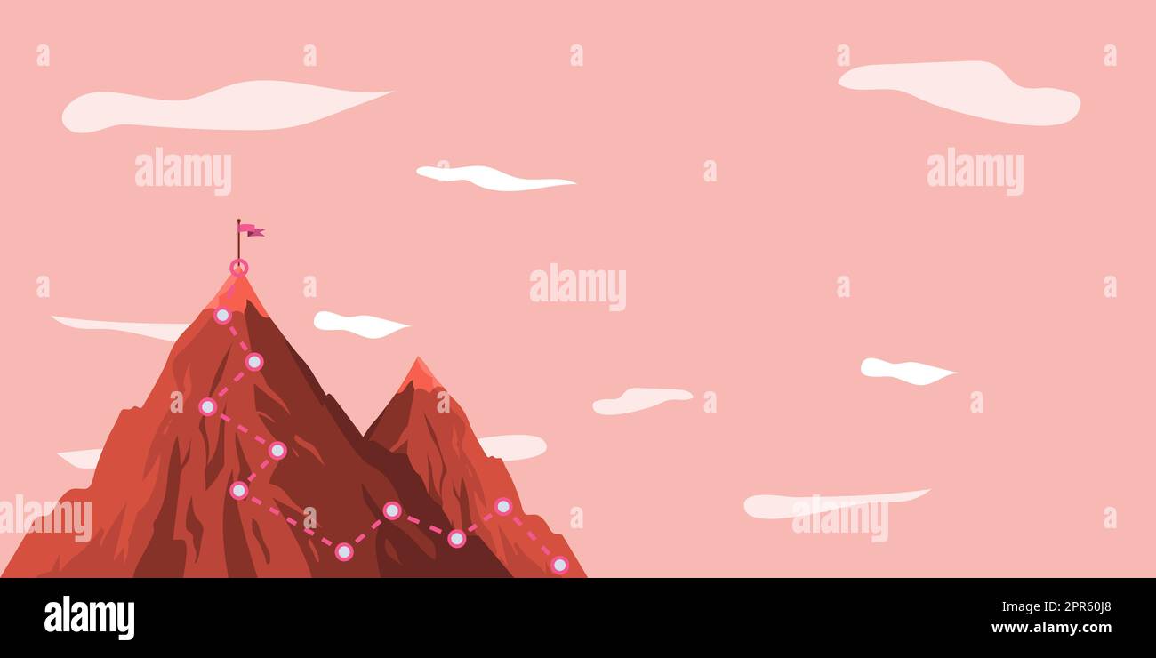 Man On A Mountain Drawing Proud Of His Climbing Success To The Clouds ...