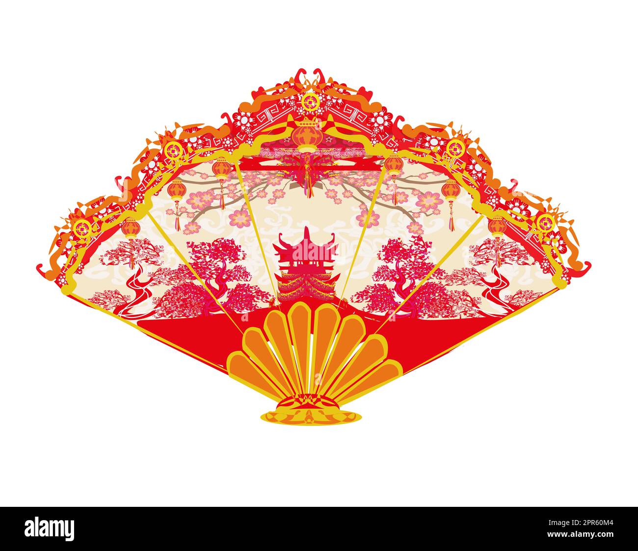 Chinese landscape and beautiful fan Stock Photo - Alamy