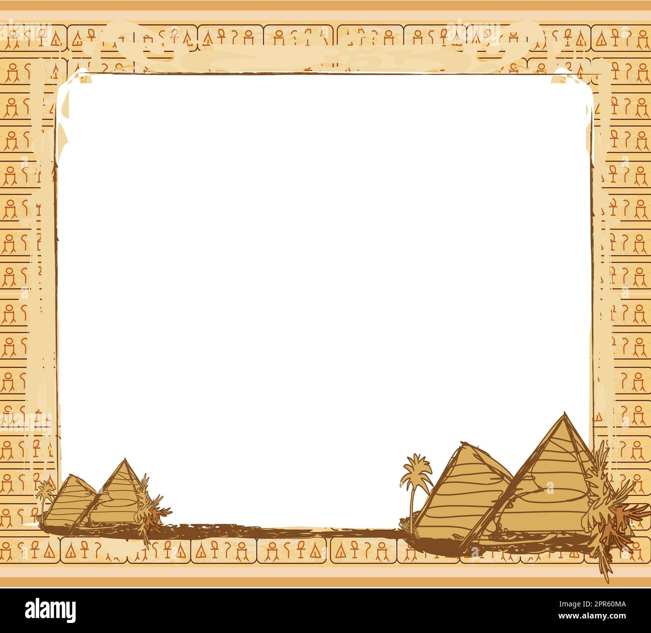 abstract grunge frame - pyramids, hieroglyphs and palm trees Stock ...
