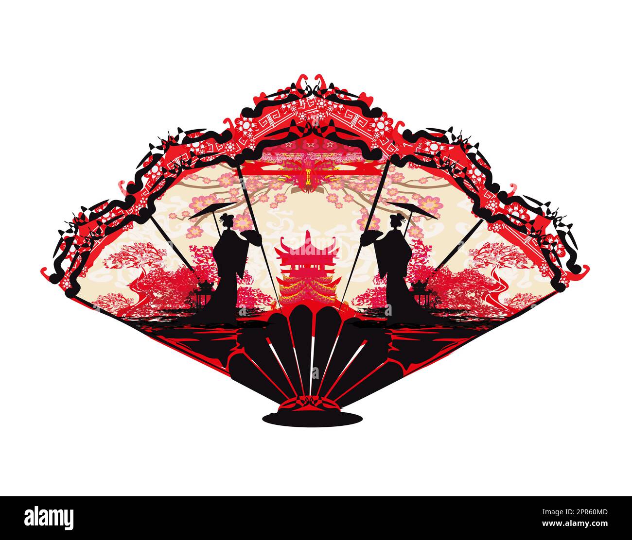 Abstract decorative fan with Asian girl Stock Photo - Alamy
