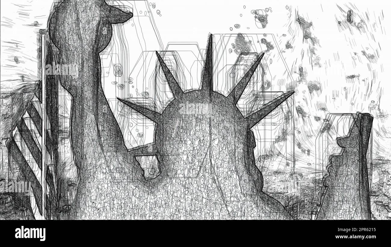 Statue of liberty hand draw digital art Stock Photo - Alamy