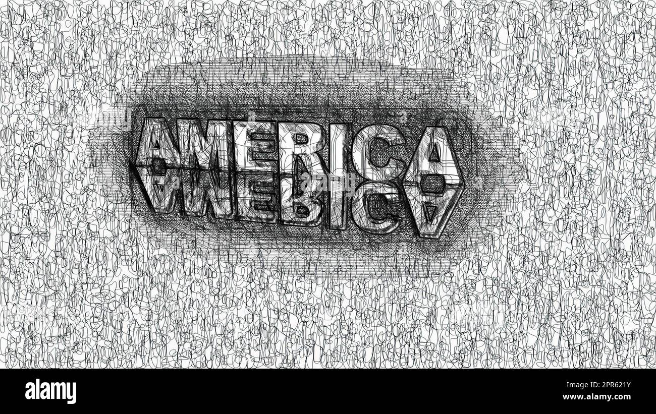 America text hand draw digital art Stock Photo - Alamy