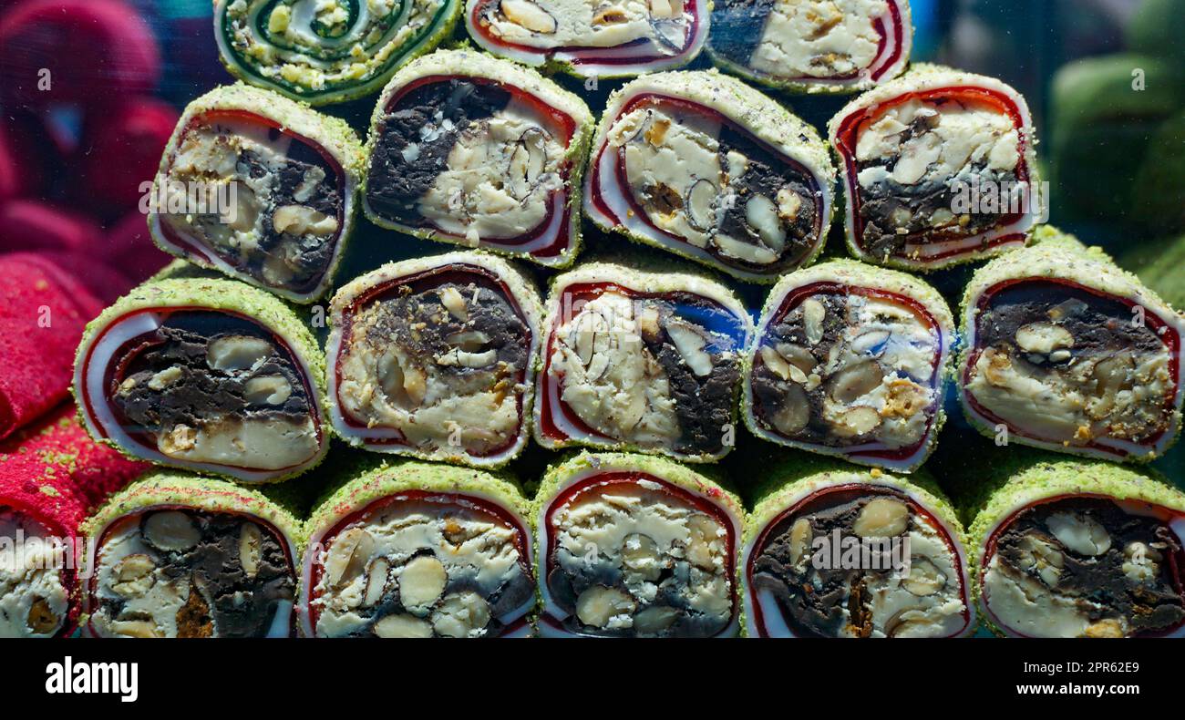 Traditional Turkish Delight on a display for sale Stock Photo - Alamy