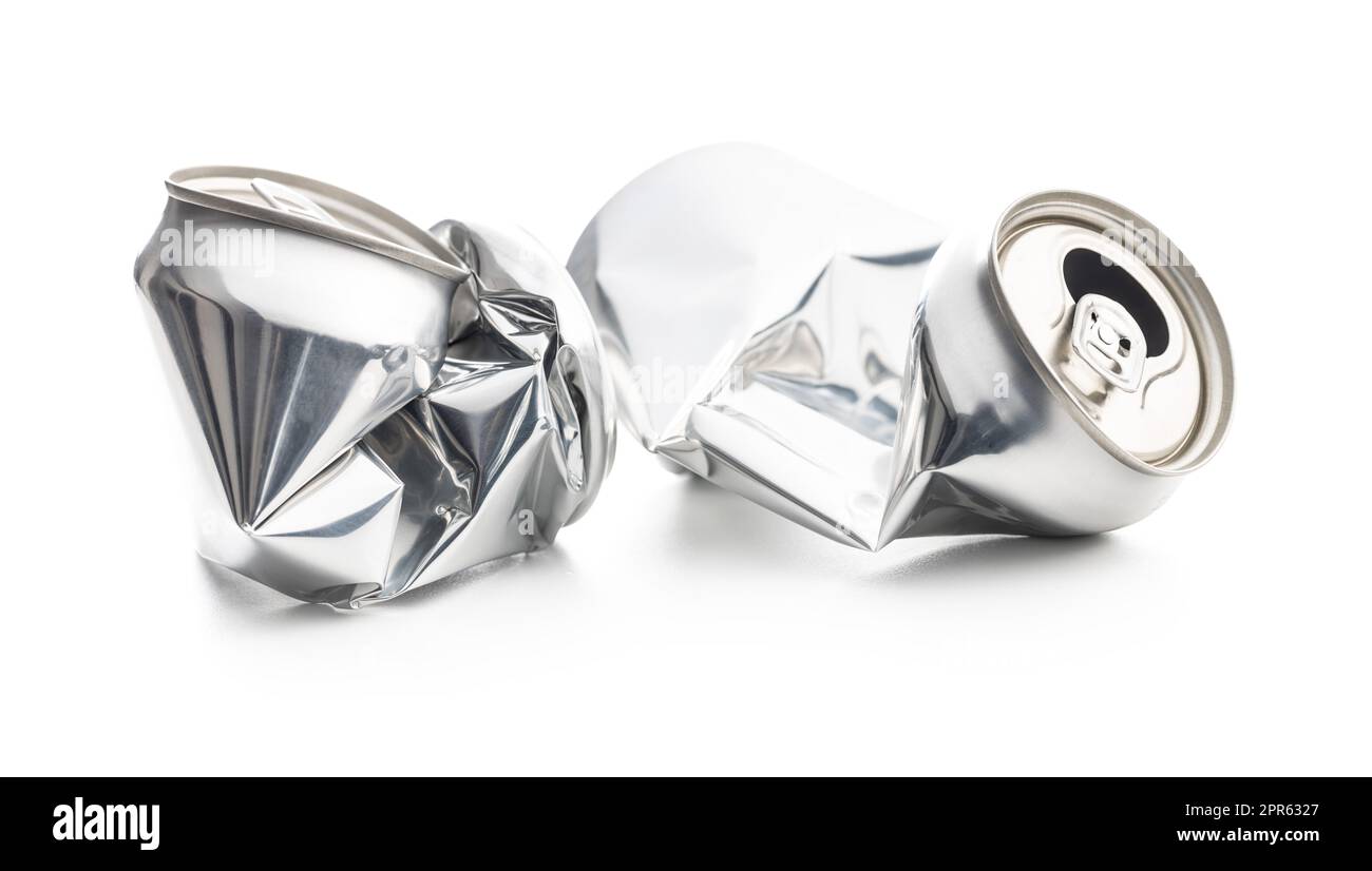 Empty crumpled can isolated on white background Stock Photo - Alamy