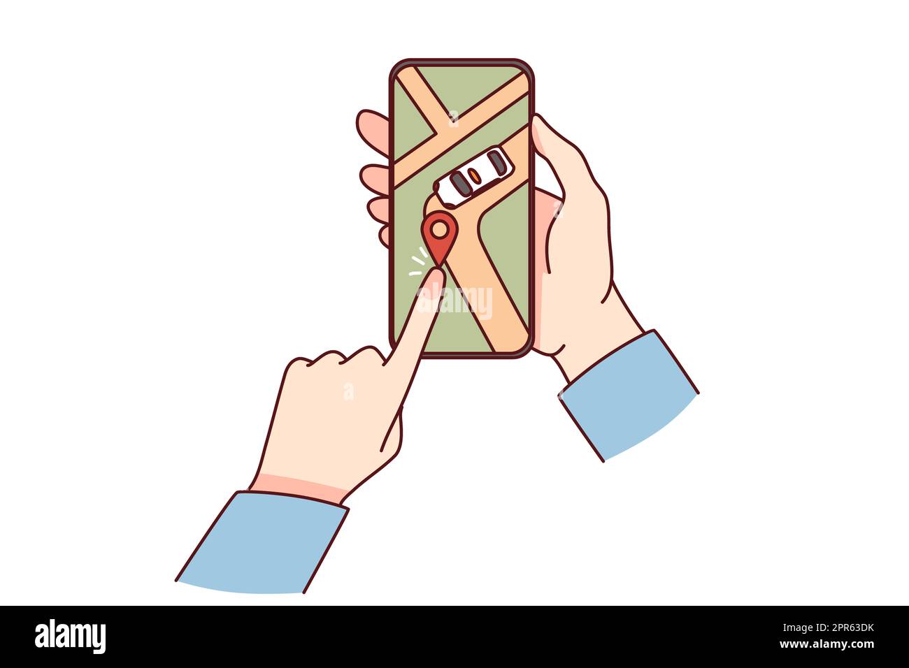 Person holding smartphone track taxi driver location on GPS on modern ...