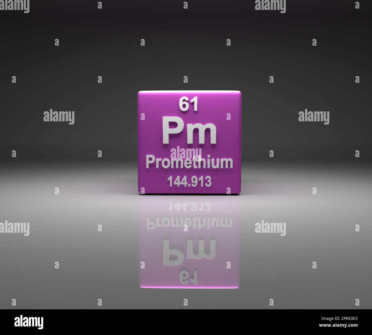 Cube with Promethium number 61 periodic table Stock Photo - Alamy
