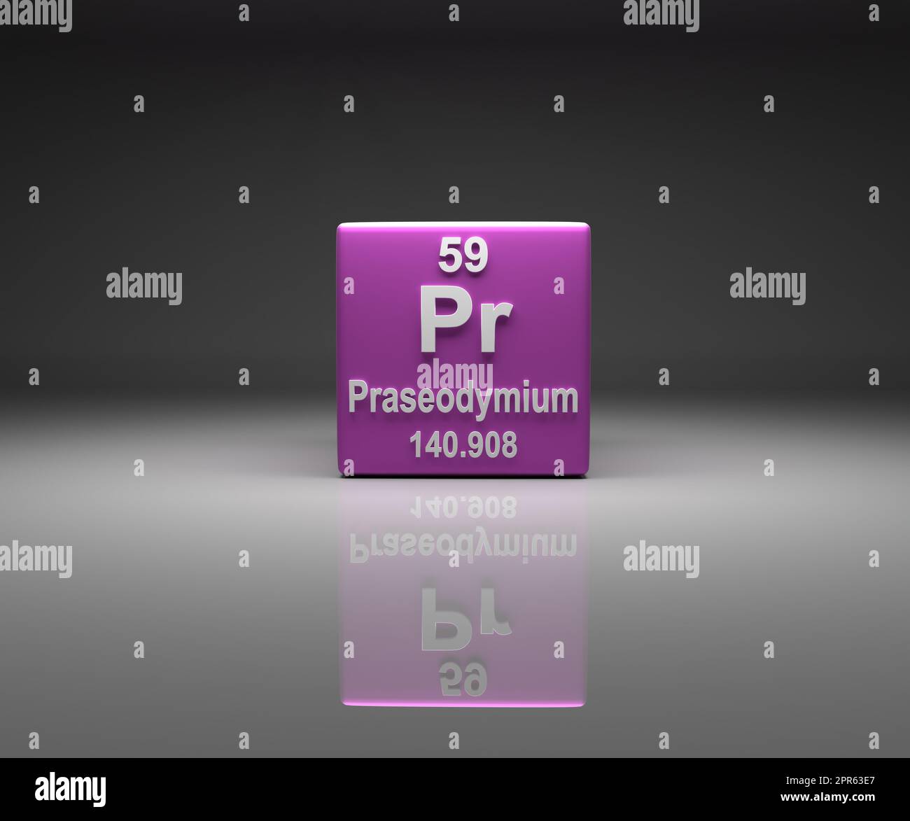 Cube with Praseodymium number 59 periodic table Stock Photo - Alamy