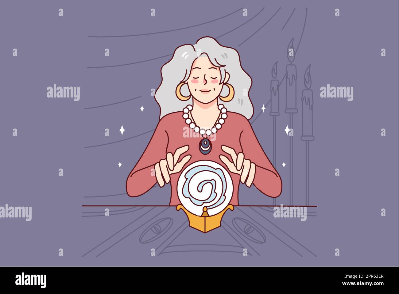 Female witch with magical crystal ball predicting future. Woman fortune ...