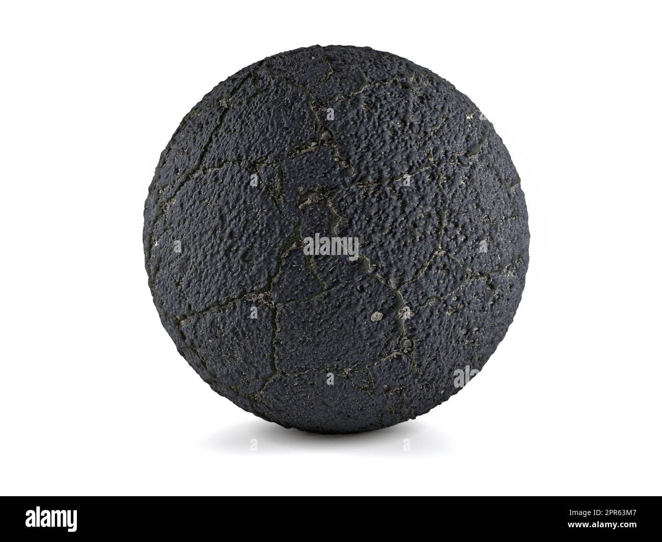 Black cracked asphalt sphere on white background Stock Photo - Alamy