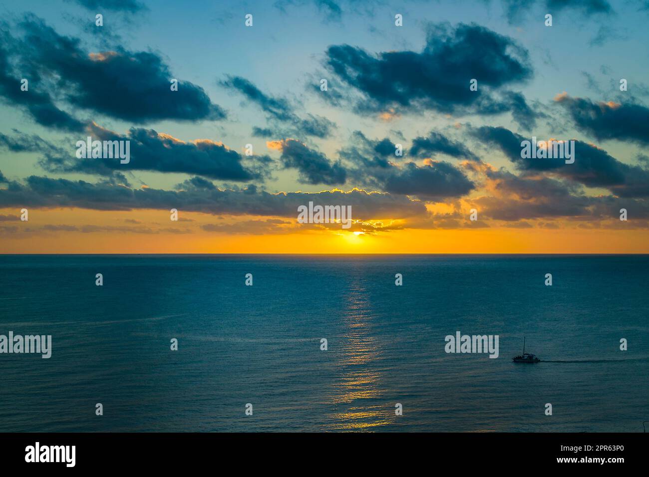 Atlantic ocean aerial seascape, from house balcony point of view ...