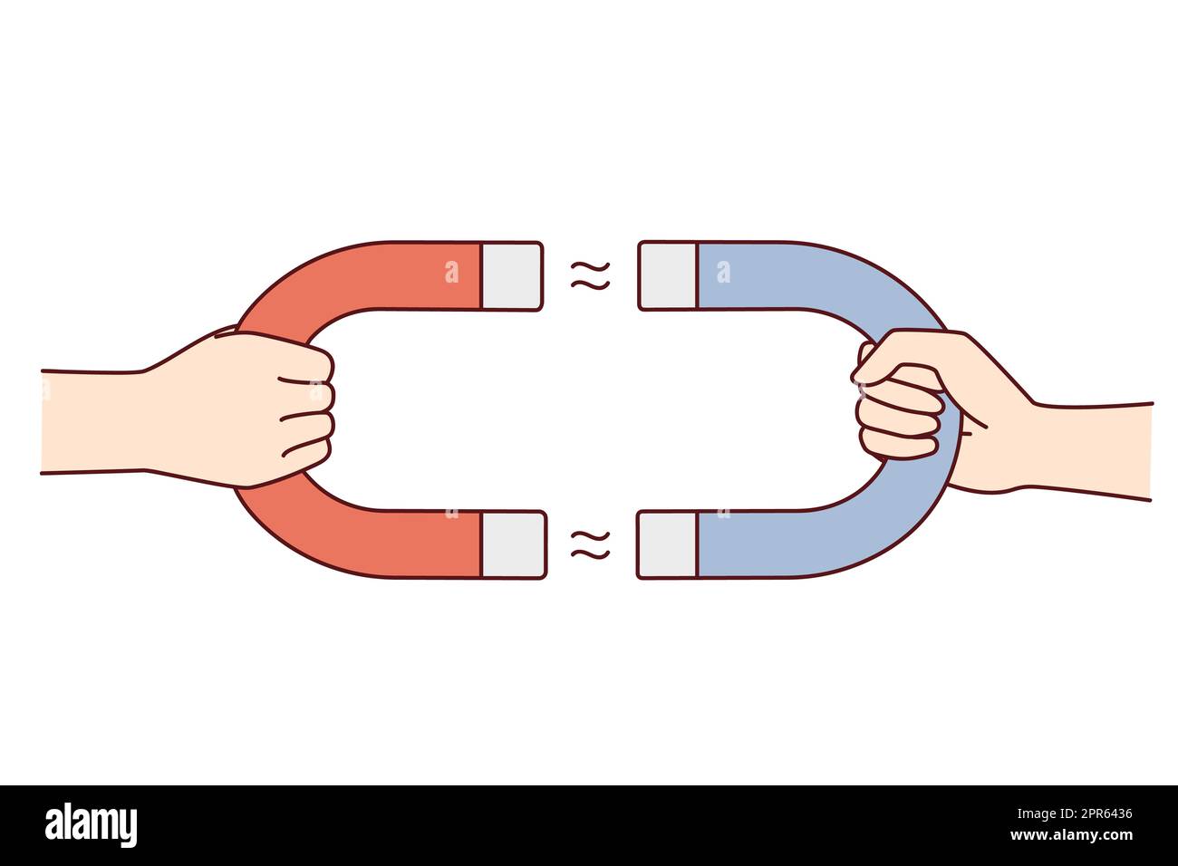 People holding magnets getting attracted to each other. Tension or ...