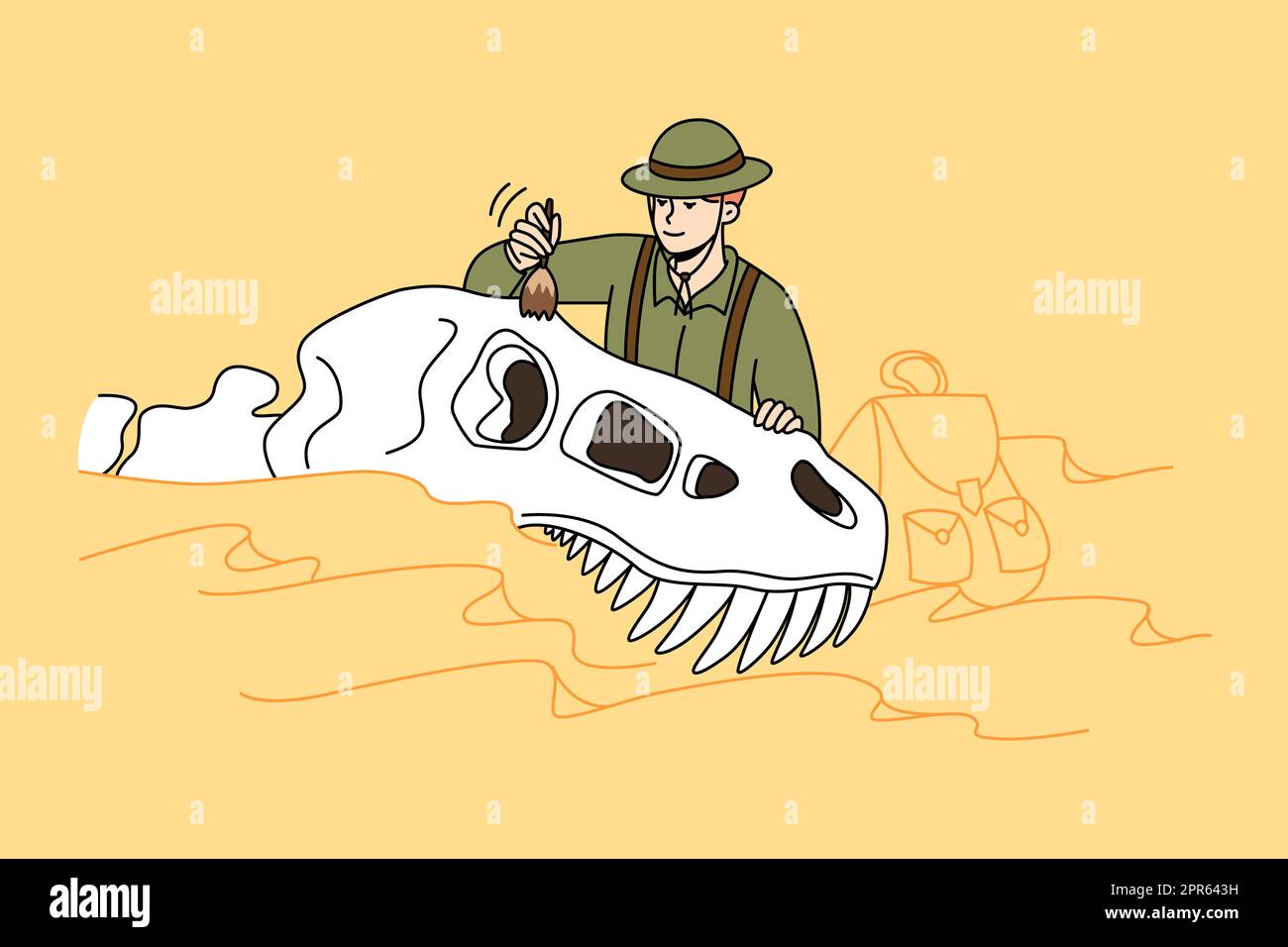 Paleontologist study dinosaur remains at archeology site. Man scientist ...