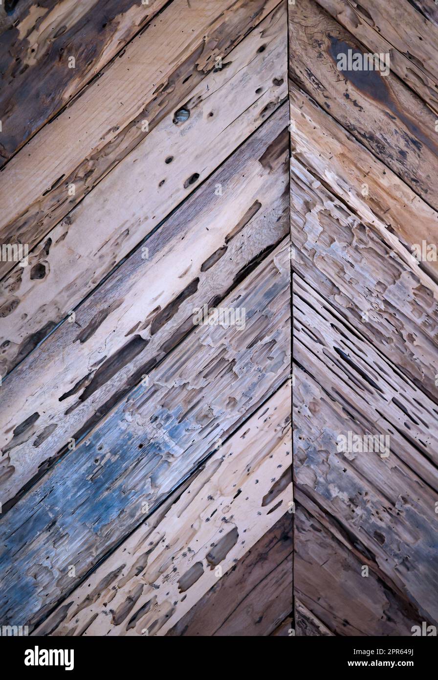 Many wooden boards arranged at an angle to each other for a wood ...