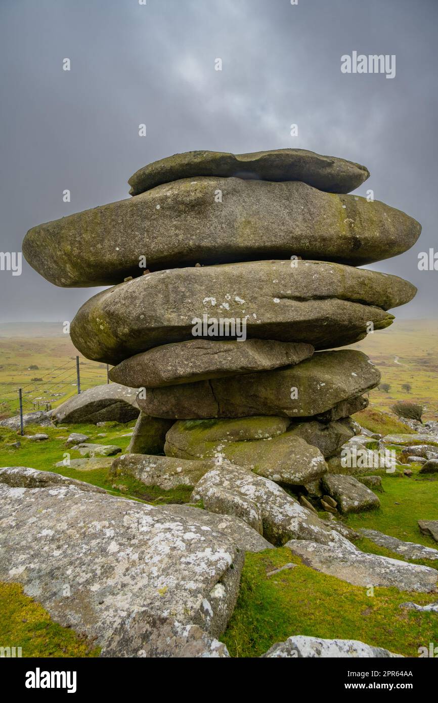 The Cheesewring (Stowes hill) near Minions Cornwall on a blustery ...