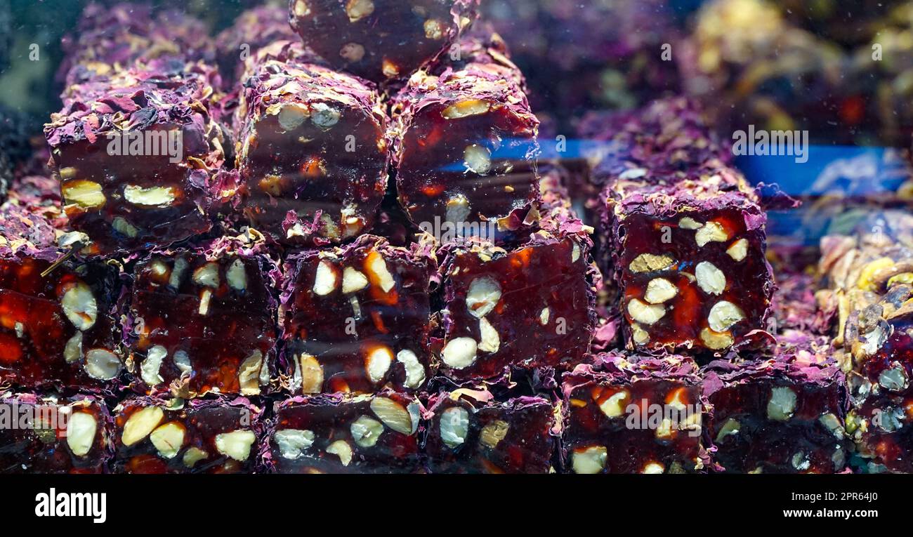 Traditional Turkish Delight on a display for sale Stock Photo - Alamy