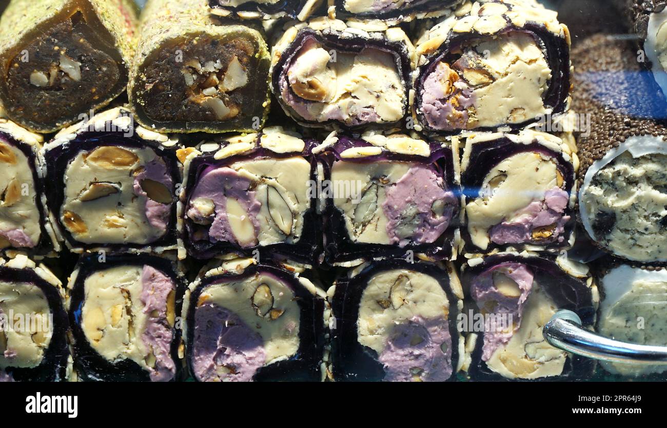 Traditional Turkish Delight on a display for sale Stock Photo - Alamy