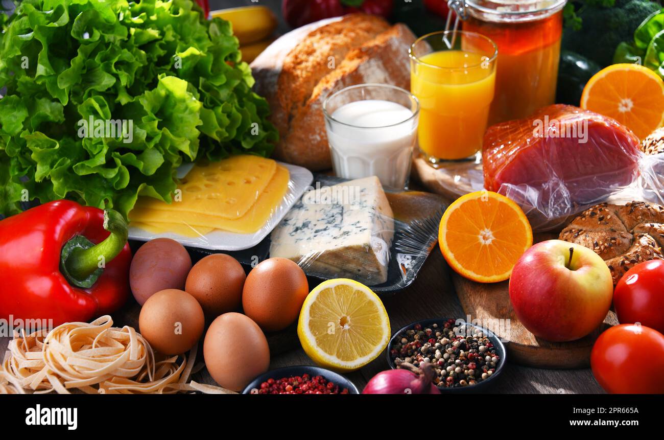 Assorted organic food products on the table Stock Photo - Alamy