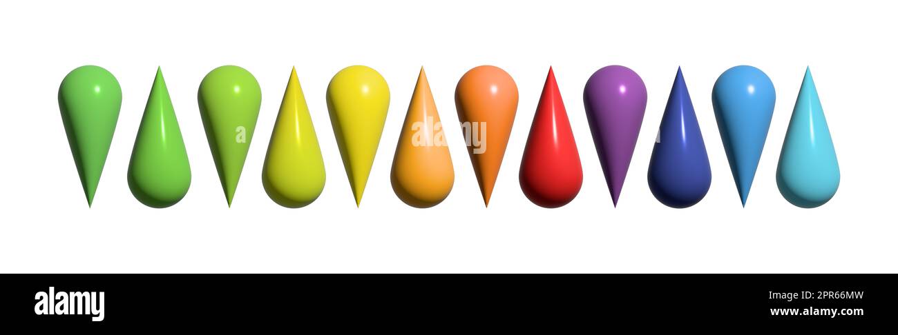 Volumetric drops of smears of colored rainbow paint on a white ...