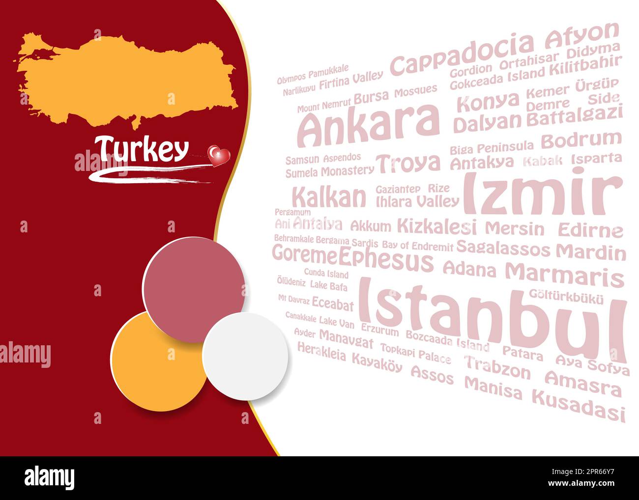 Travel to Turkey concept with map and names of landmarks of Turkey ...