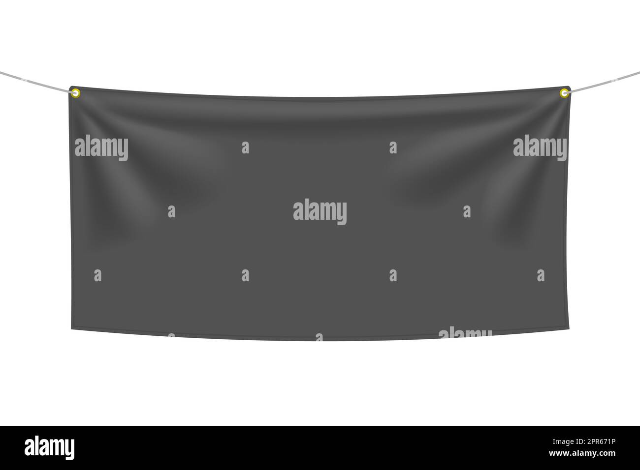 Black textile banner with folds, isolated on white background. Blank ...