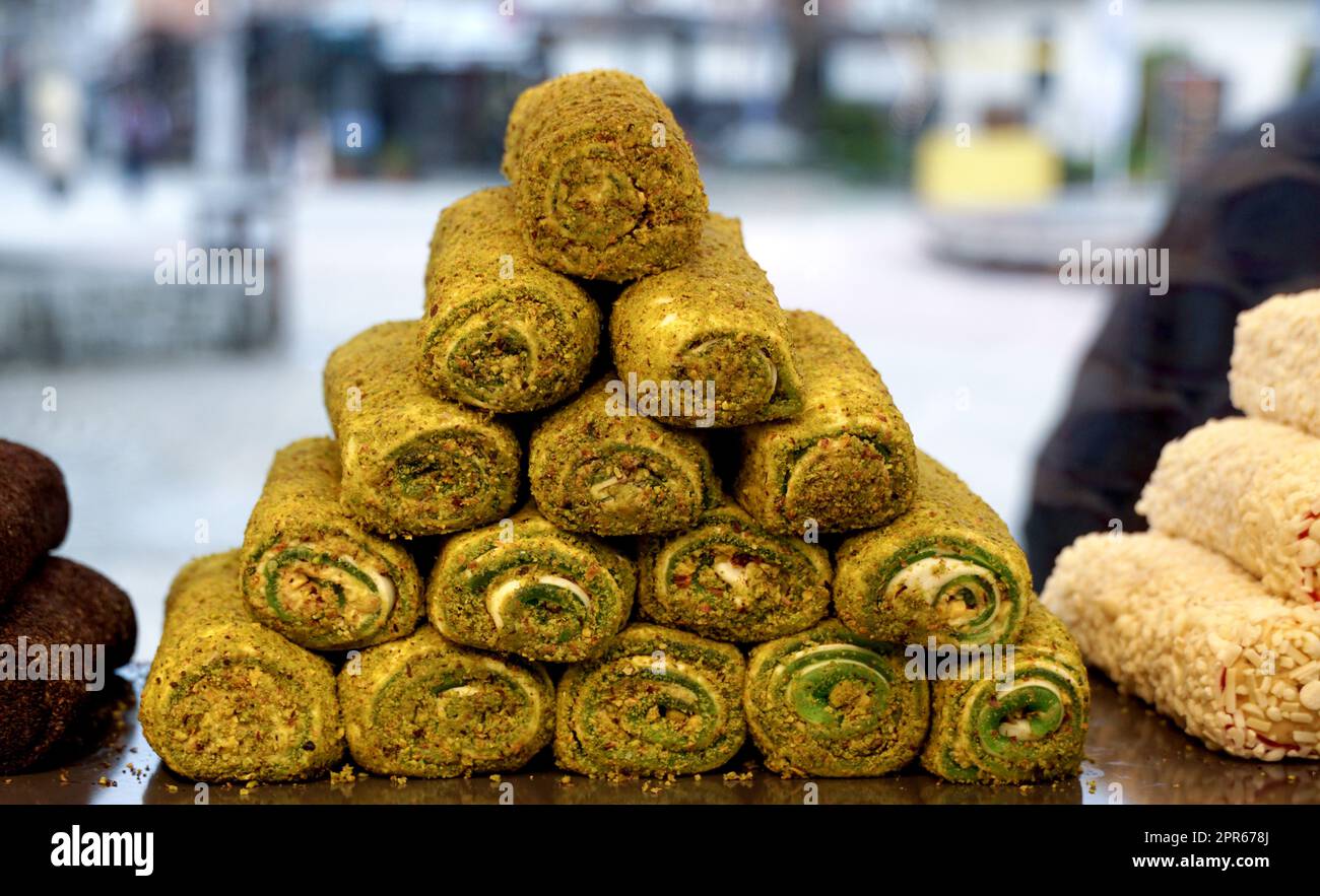 Traditional Turkish Delight on a display for sale Stock Photo - Alamy