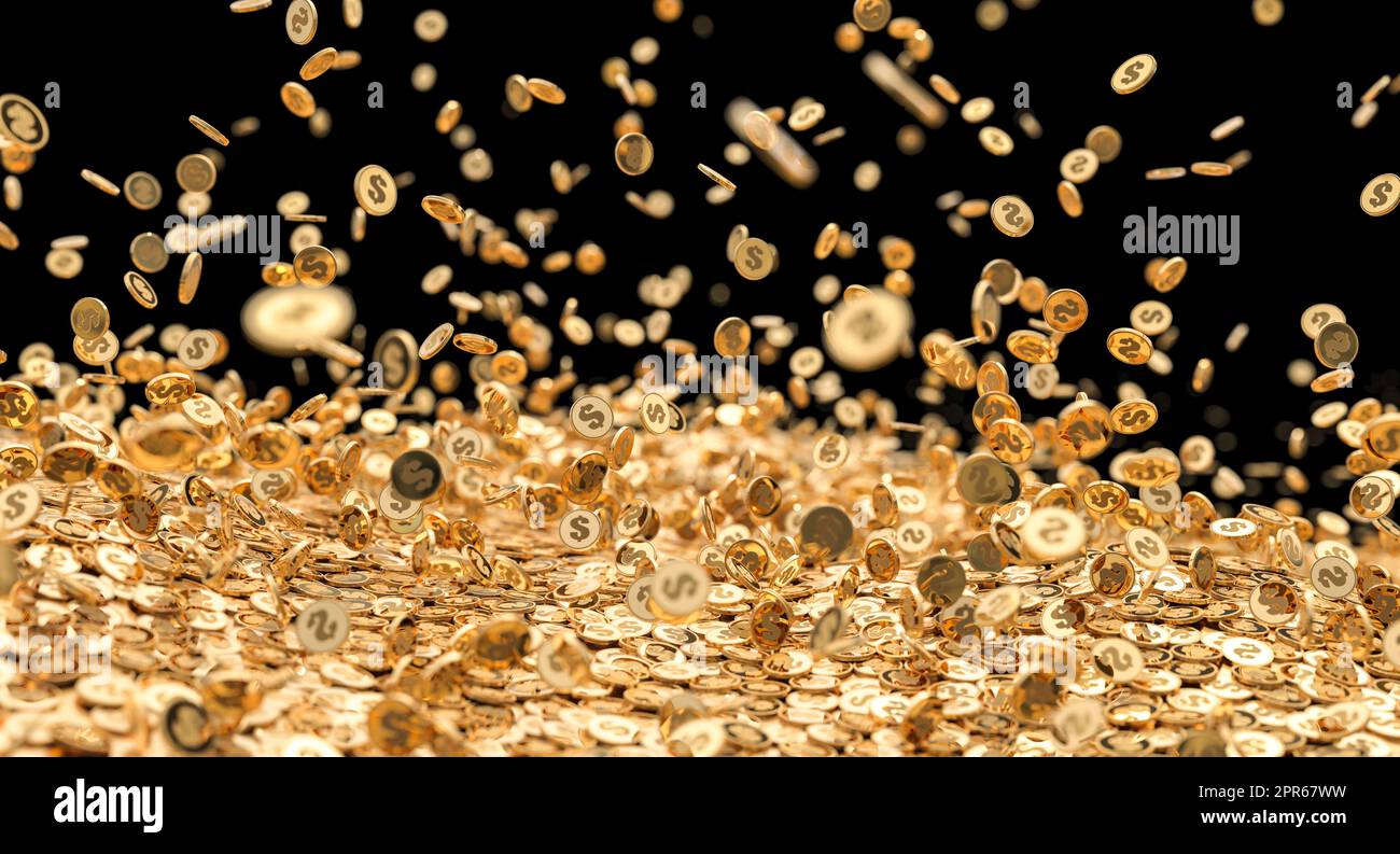rain of gold coins with dollar sign. 3d render Stock Photo - Alamy